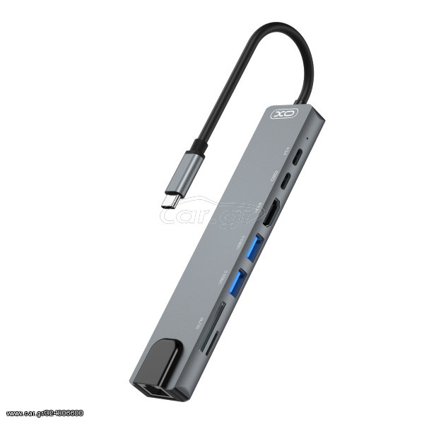 Car.gr - XO HUB003 USB-C Docking Station με HDMI 4K PD Ethernet Γκρι 8in1