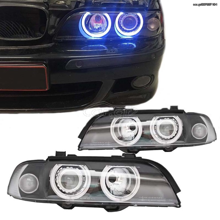 Car.gr - Μπροστινά Φανάρια Set Για Bmw 5 E39 95-03 Angel Eyes Facelift LCI Look Μαύρα H7/H7 Manual