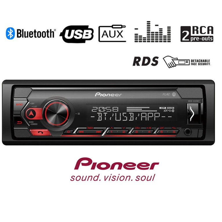 Car.gr - Pioneer MVH-S320BT - Ράδιο με Bluetooth®, κόκκινο φωτισμό, USB, AUX, Spotify